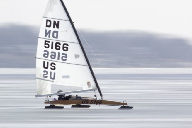 The Ice-boat, a regatta boat propelled by the wind at an average speed ...